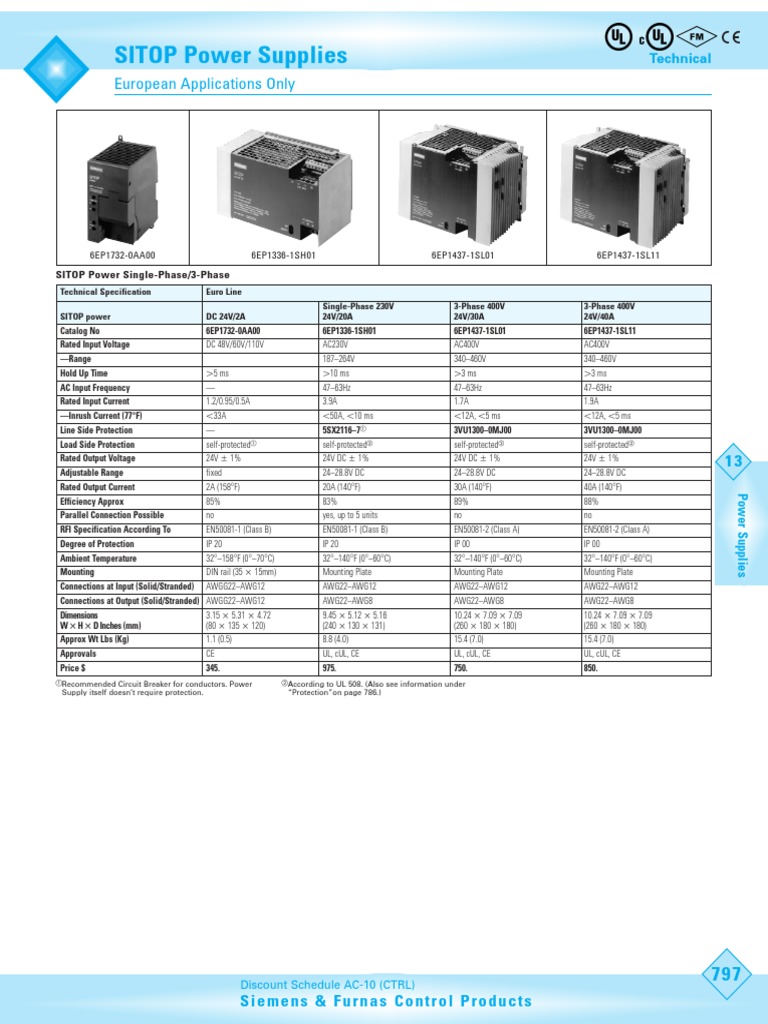 SITOP Power Supplies Technical Specs | PDF | Physical Quantities ...