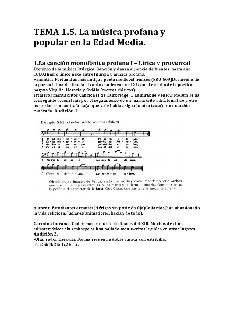 TEMA 1.5. La Música Profana Medieval | PDF | Canciones | Poesía