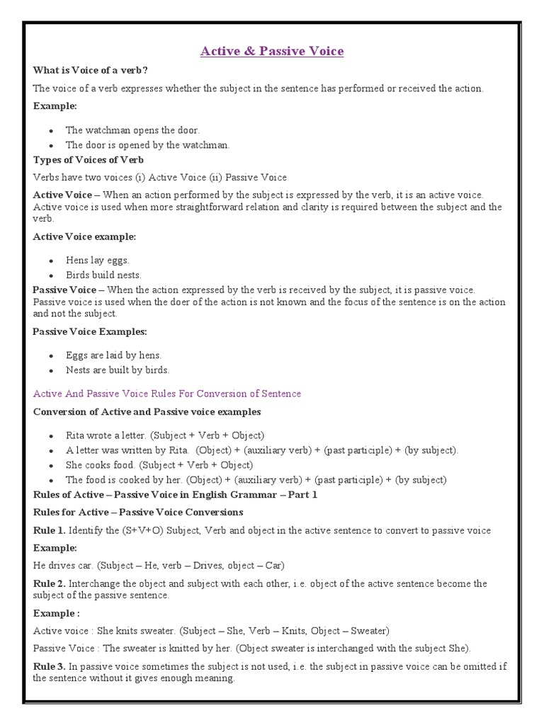 Active and Passive Voice for Class 8 | PDF | Verb | Subject (Grammar)