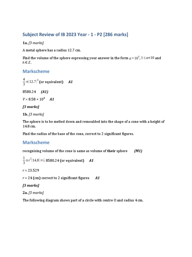 Subject Review of IB 2023 Year - 1 - P2 | PDF | Asymptote | Mathematics