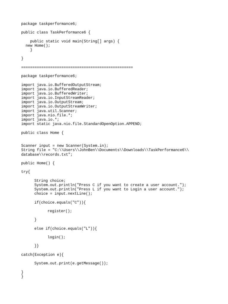 Java Program for User Login and Registration System Using File Handling ...