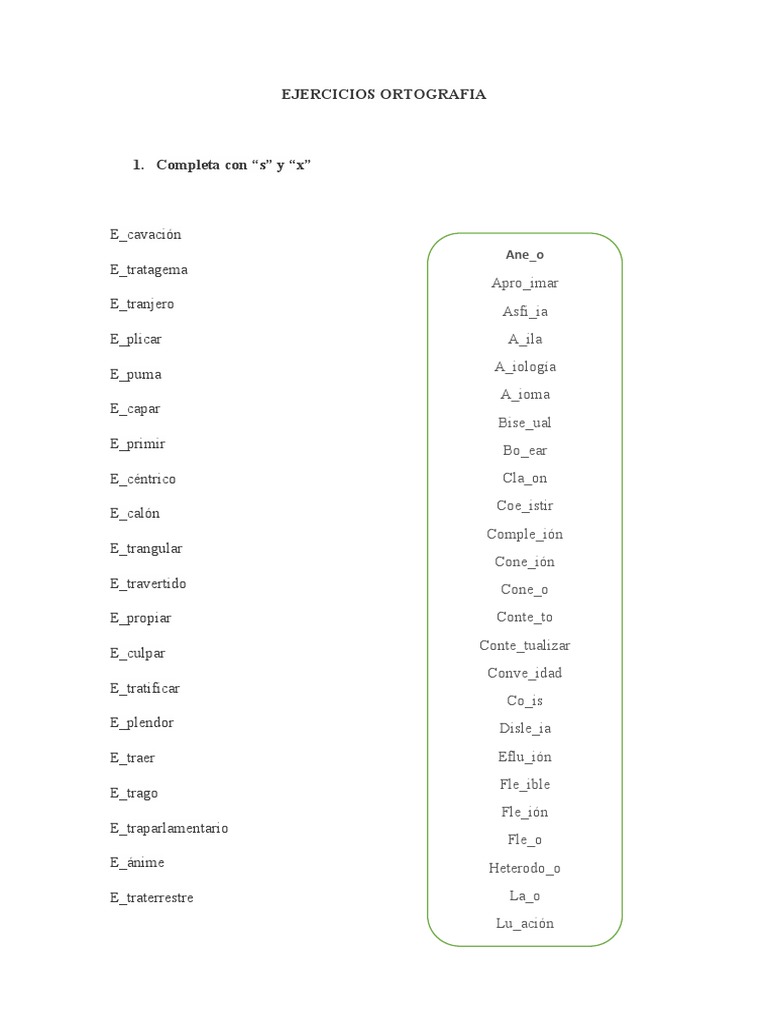Ejercicios de ortografía: S y X | PDF