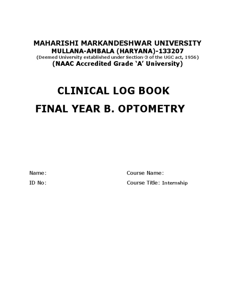 Clinical Log Book Final Year B. Optometry: Maharishi Markandeshwar ...