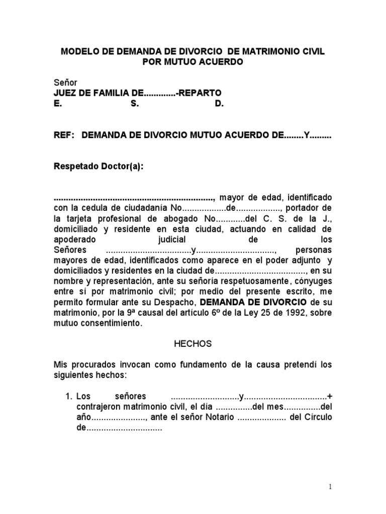 Demanda Divorcio Por Mutuo Acuerdo 2 | PDF | Divorcio | Demanda judicial