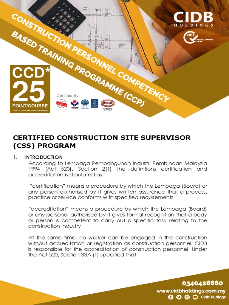 Certified Construction Site Supervisor (CSS) Program: Point/Course ...