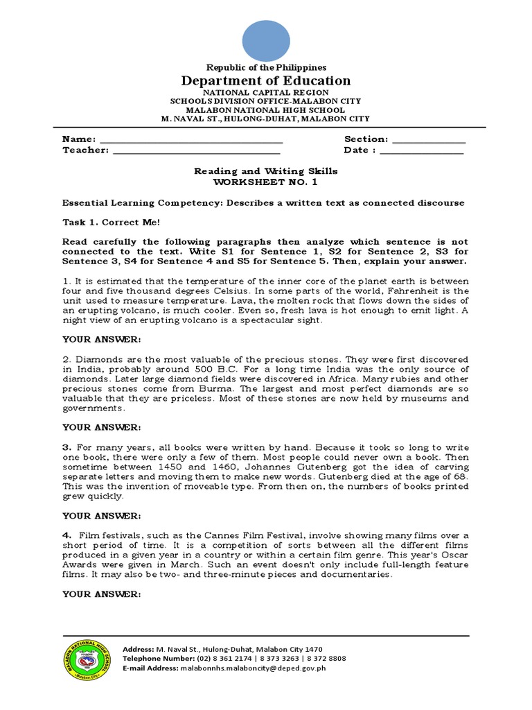 Reading and Writing Skills Worksheet | PDF | Lava | Volcano