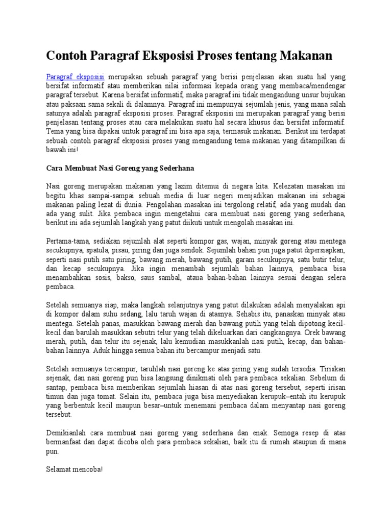 Contoh Paragraf Eksposisi Proses Tentang Makanan | PDF
