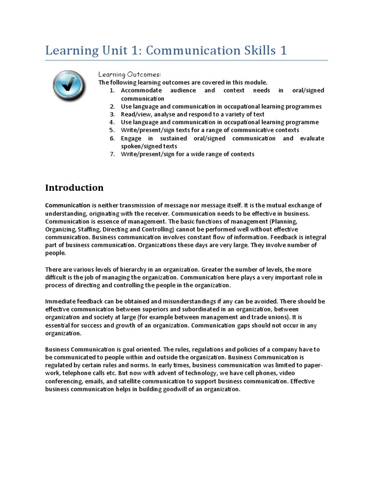 Oral Communication - Learner Guide | PDF | Communication | Nonverbal ...