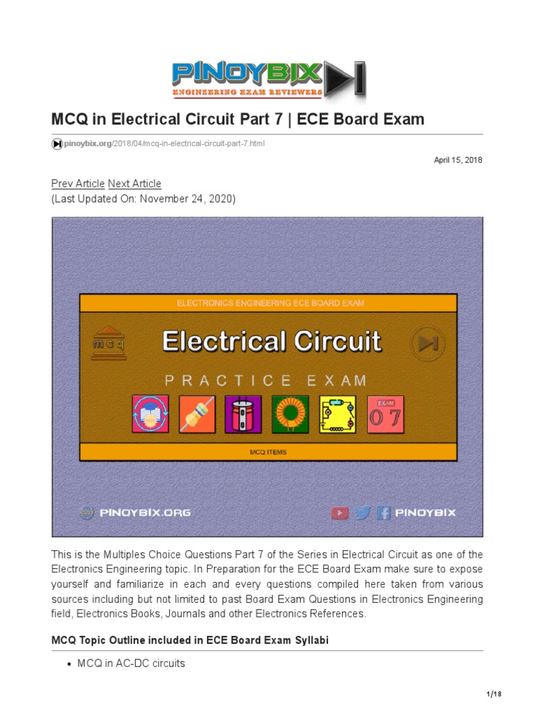 MCQ in Electrical Circuit Part 7 ECE Board Exam | PDF | Capacitor ...
