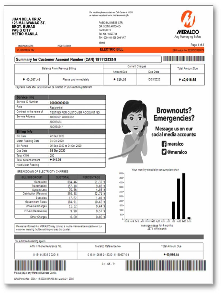 PNB Meralco Can Bill Sample | PDF