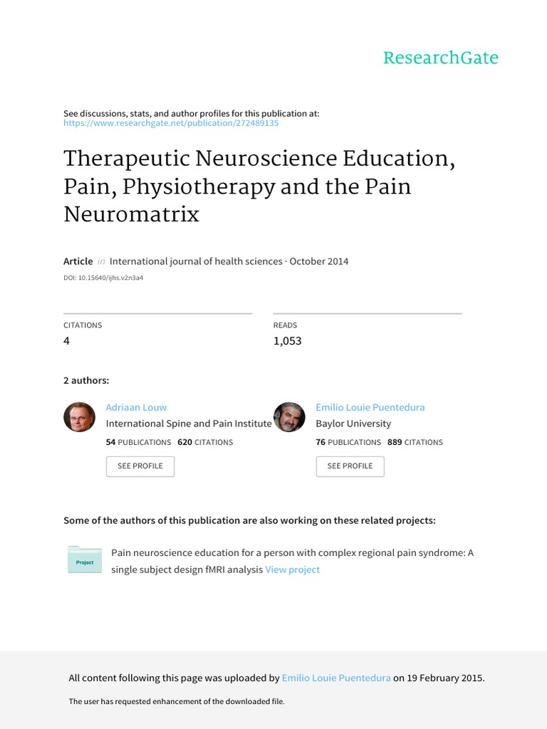 Therapeutic Neuroscience Education, Pain, Physiotherapy and The Pain ...