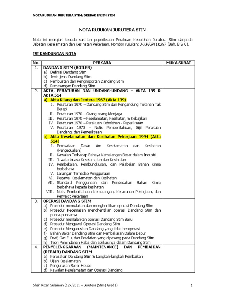 Nota Boiler Tuan Ts. Shah Rizan | PDF
