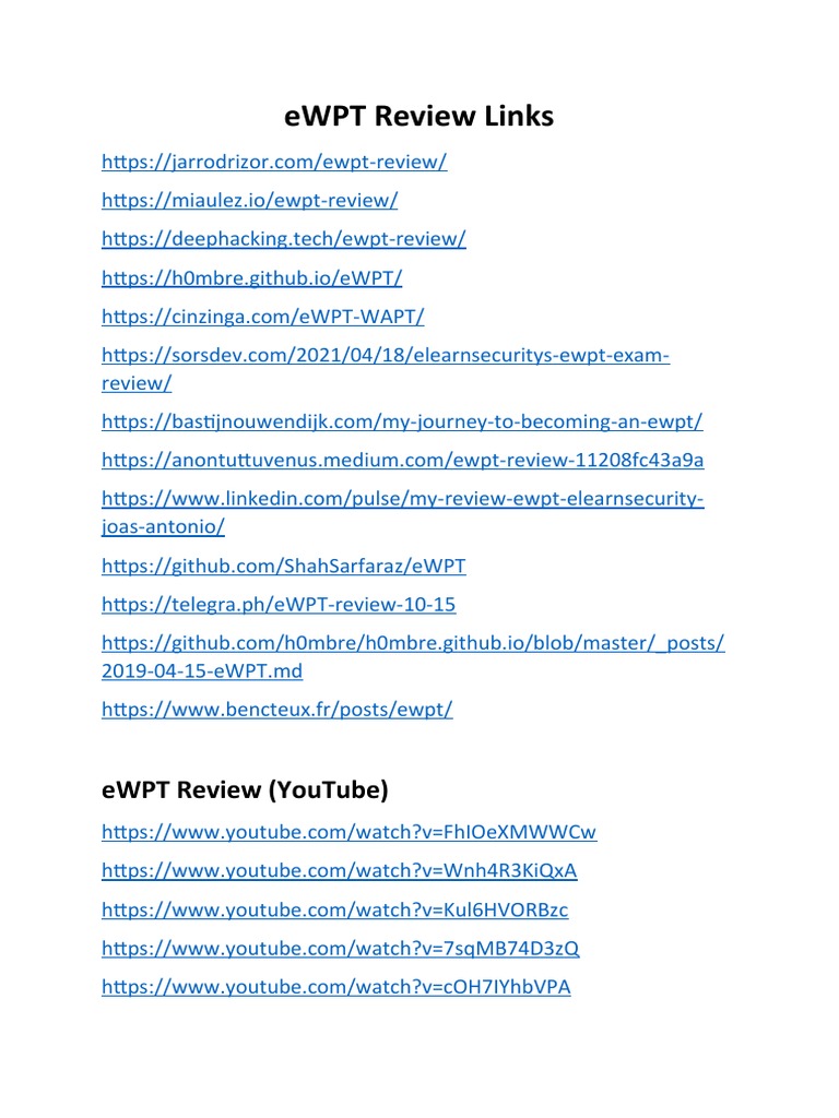 EWPT Review Links | PDF