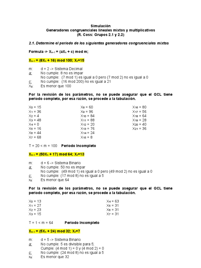 Generadores Congruenciales y Periodos | PDF | Aritmética | Notación ...