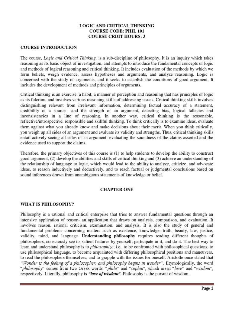 LOGIC AND CRITICAL THINKING COURSE | PDF | Argument | Logical Consequence
