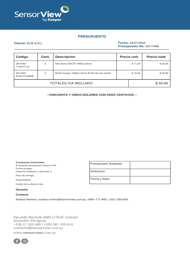Presupuesto Keeper SensorView - 2022-07-29T085017.733 | PDF