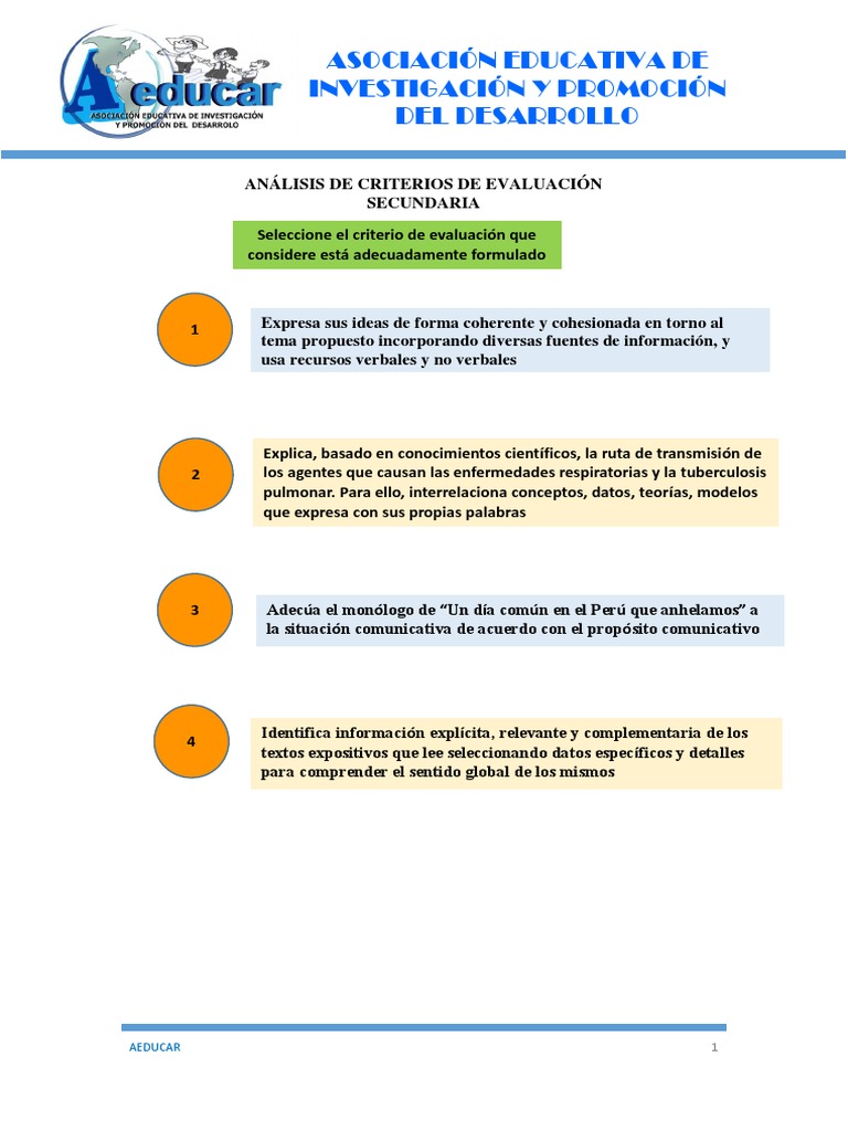 Día 1 Criterios de Evaluación Secundaria | PDF