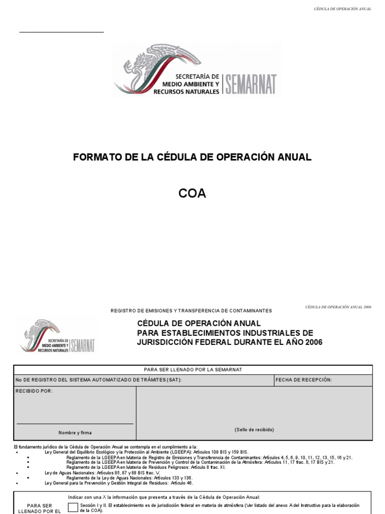 Cédula de Operación Anual Jalmek 2006 | PDF | Agua | Residuos