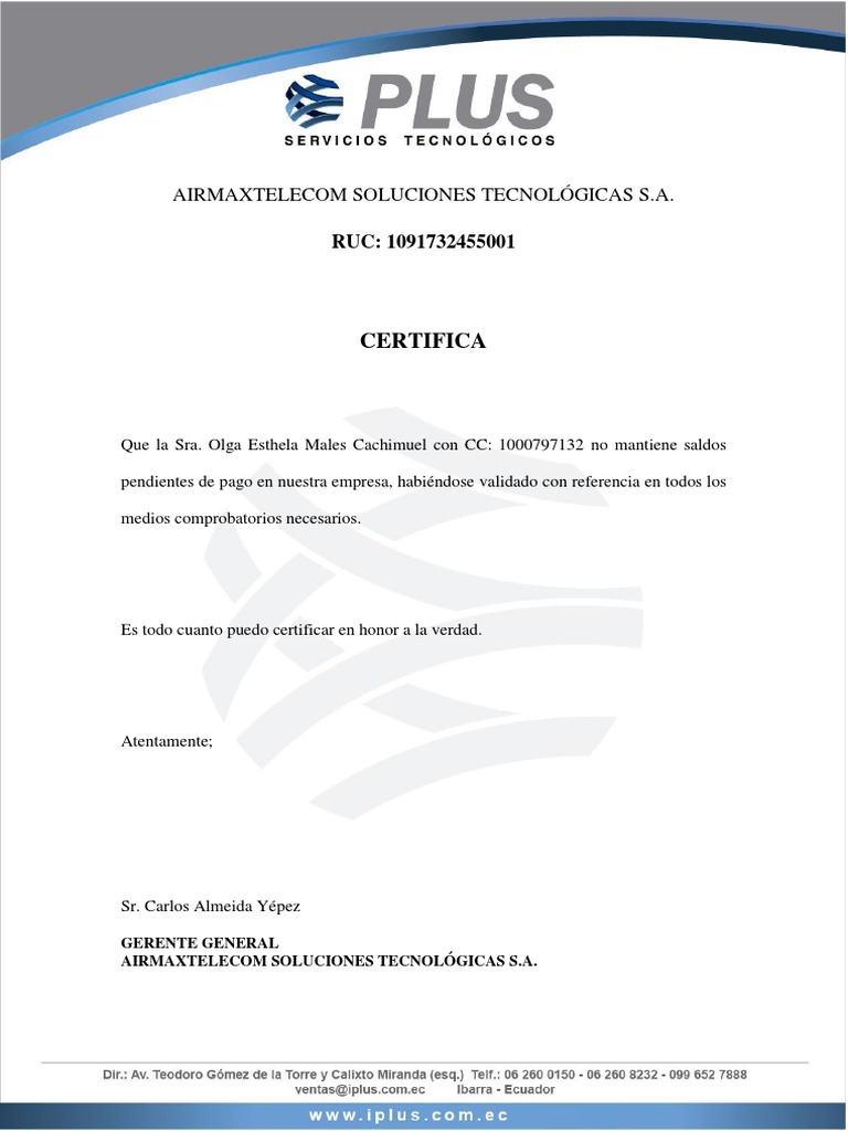 Certificado de No Adeudar - Olga Males | PDF