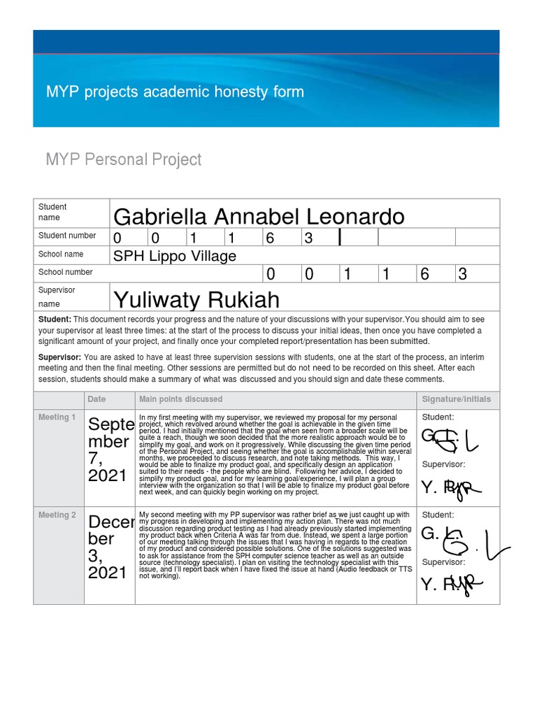 Gabriella Leonardo Academic Honesty Form 1 | PDF | Learning | Cognitive ...