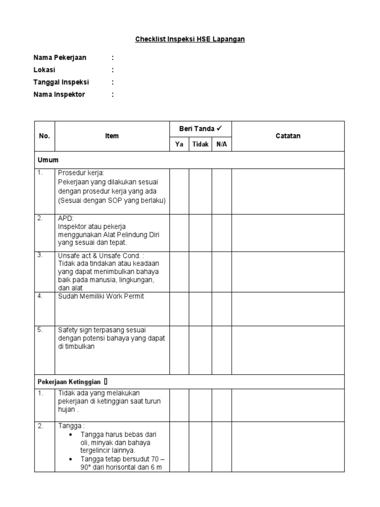 Inspeksi Audit Internal Pekerjaan Ditempat Ketinggian | PDF
