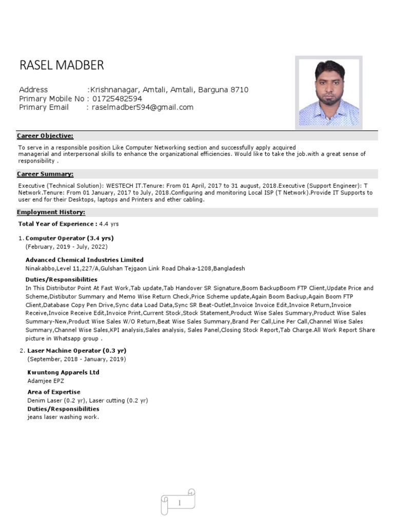 Rasel Madber CV | PDF | Computer Network | Data Transmission