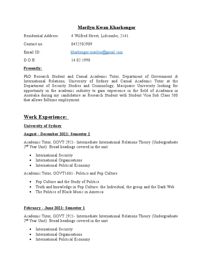 Marilyn Kwan Kharkongor CV | PDF | Human Rights | International Relations