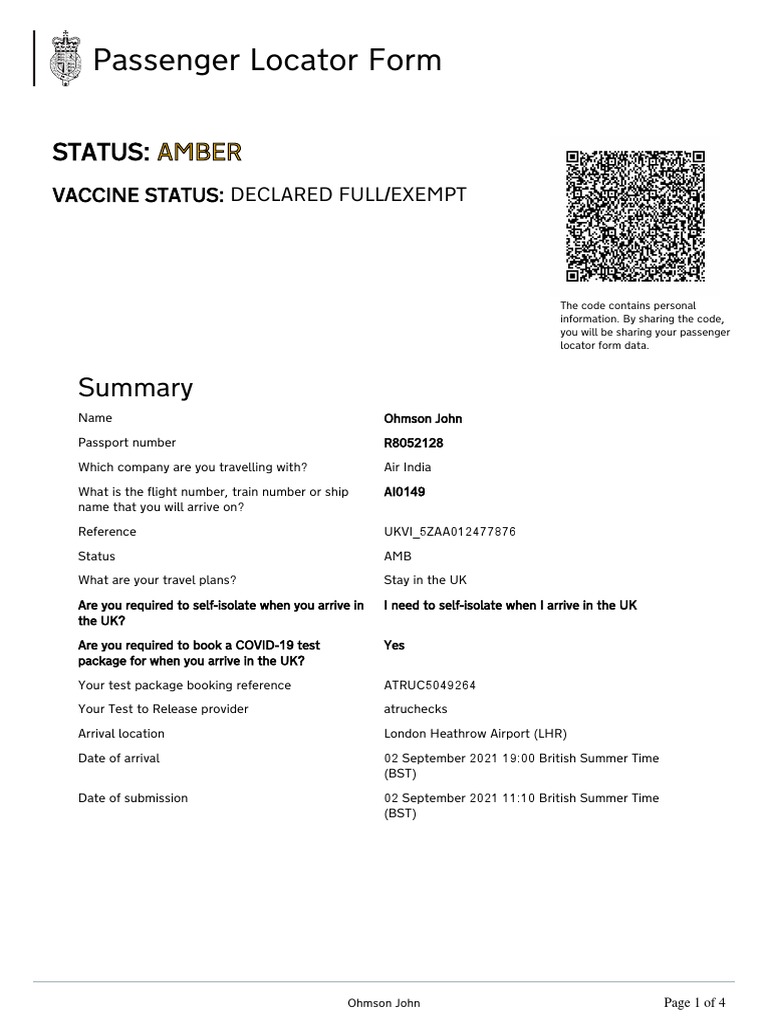 Passenger Locator Form | Download Free PDF | Travel Visa ...