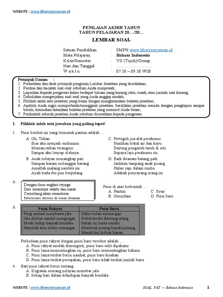 Judul yang tepat untuk dokumen tersebut adalah: "Lembar Soal Ujian Akhir Semester Mata Pelajaran ...