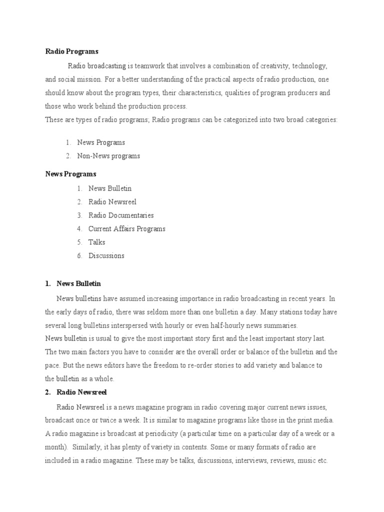 Types Of Radio Programs Explained Pdf News News Broadcasting