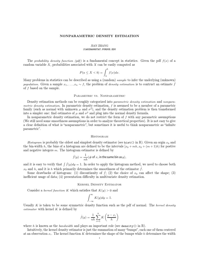 Non Parametric Density Estimation Pdf Estimation Theory Histogram