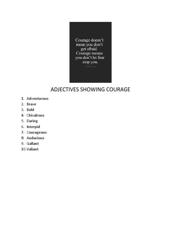 Adjectives Showing Courage. | PDF