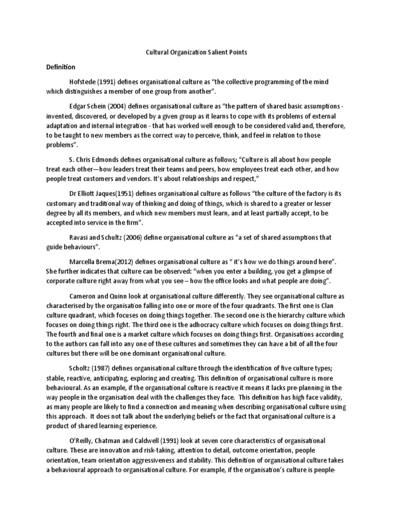 Cultural Organization Salient Points | PDF | Organizational Culture ...