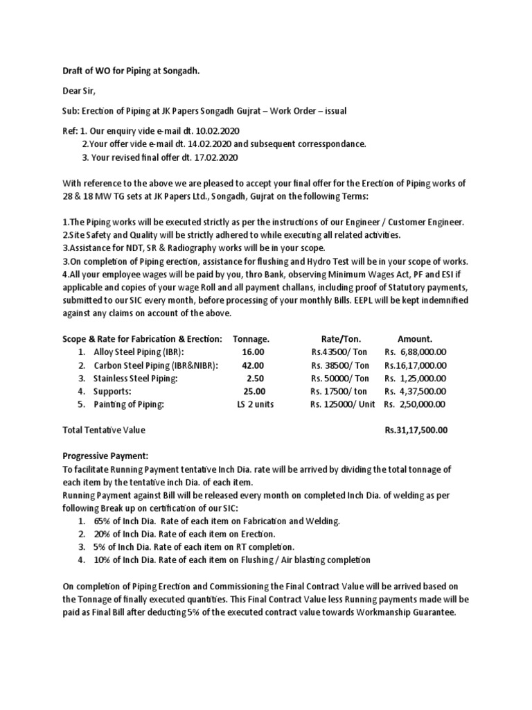 Draft Award Letter - Global | PDF | Steel