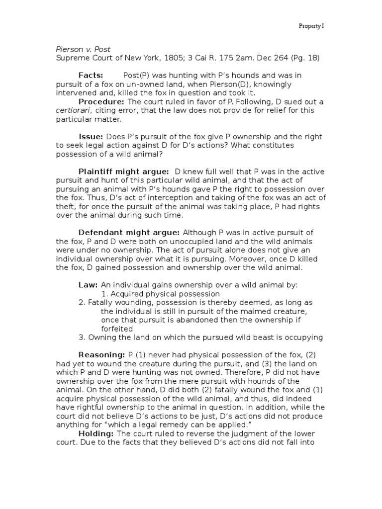 Property I - Pierson v. Post | PDF | Legal Disputes | Case Law