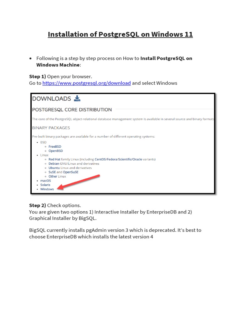 Installation of PostgreSQL On Windows 11 | PDF