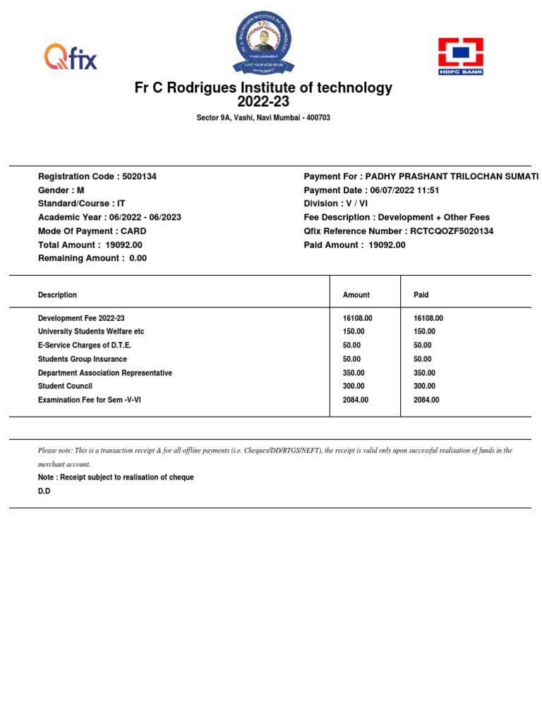 QFIX-PAYMENT-RECEIPT-Development + Other Fees | PDF