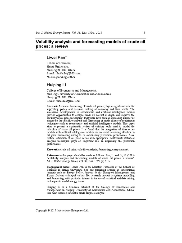 Analysis And Forecasting Of Crude Models Pdf Price Of Oil Time Series