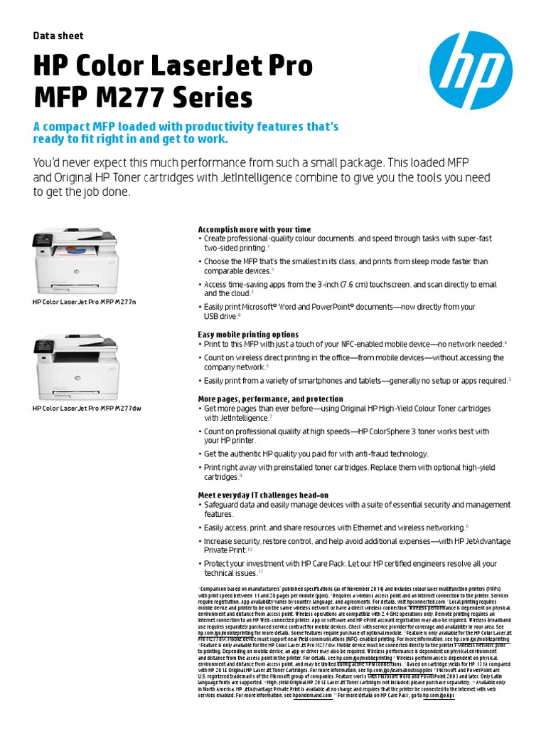 HP Color Laserjet Pro MFP M277 Series | PDF | Windows 8 | Printer ...