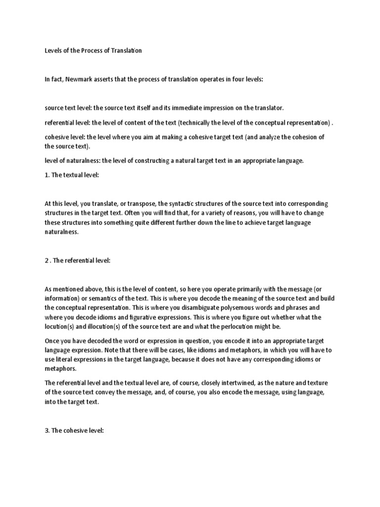 Four Levels of Translation Process | PDF | Translations | Idiom