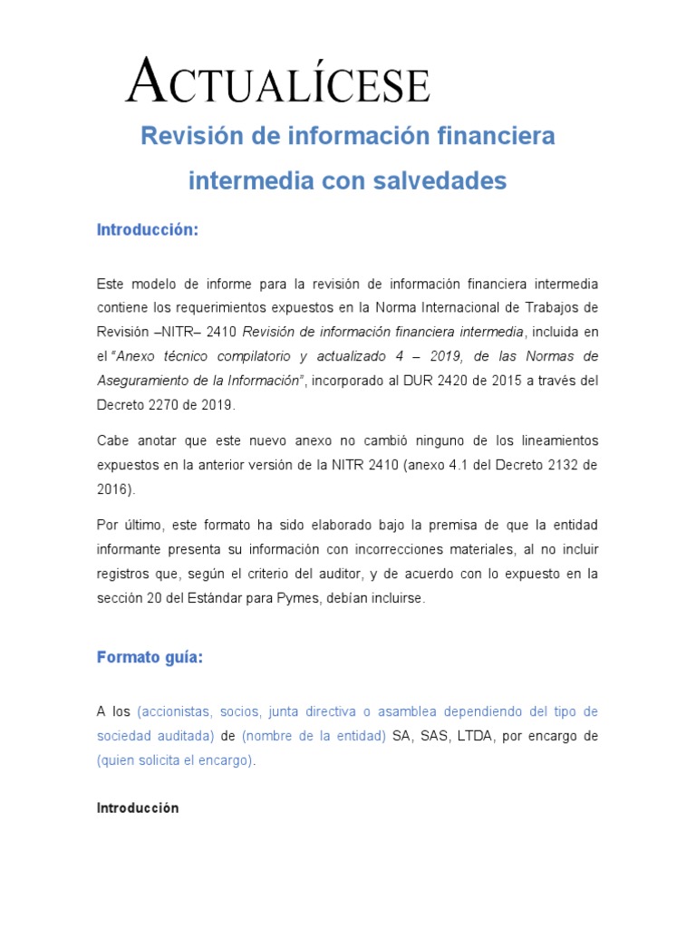 Informe Con Salvedades Información Intermedia | Descargar gratis PDF | Auditoría | Contralor
