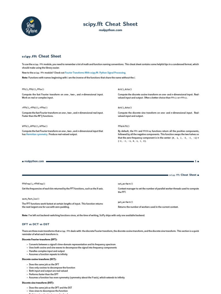 Scipy - FFT Cheat Sheet | PDF | Discrete Fourier Transform | Fast ... Scipy - FFT Cheat Sheet | PDF | Discrete Fourier Transform | Fast ...