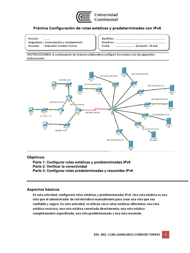 2 Configuración de Rutas Estaticas y Predeterminadas Ipv6 | PDF | Enrutador (Computación) | Yo Pv6