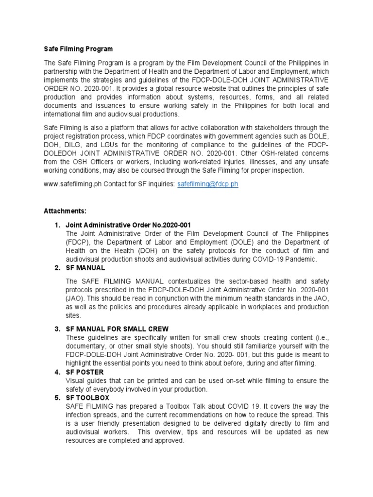 Safe Filming Program: Safefilming@fdcp - PH | Download Free PDF ...