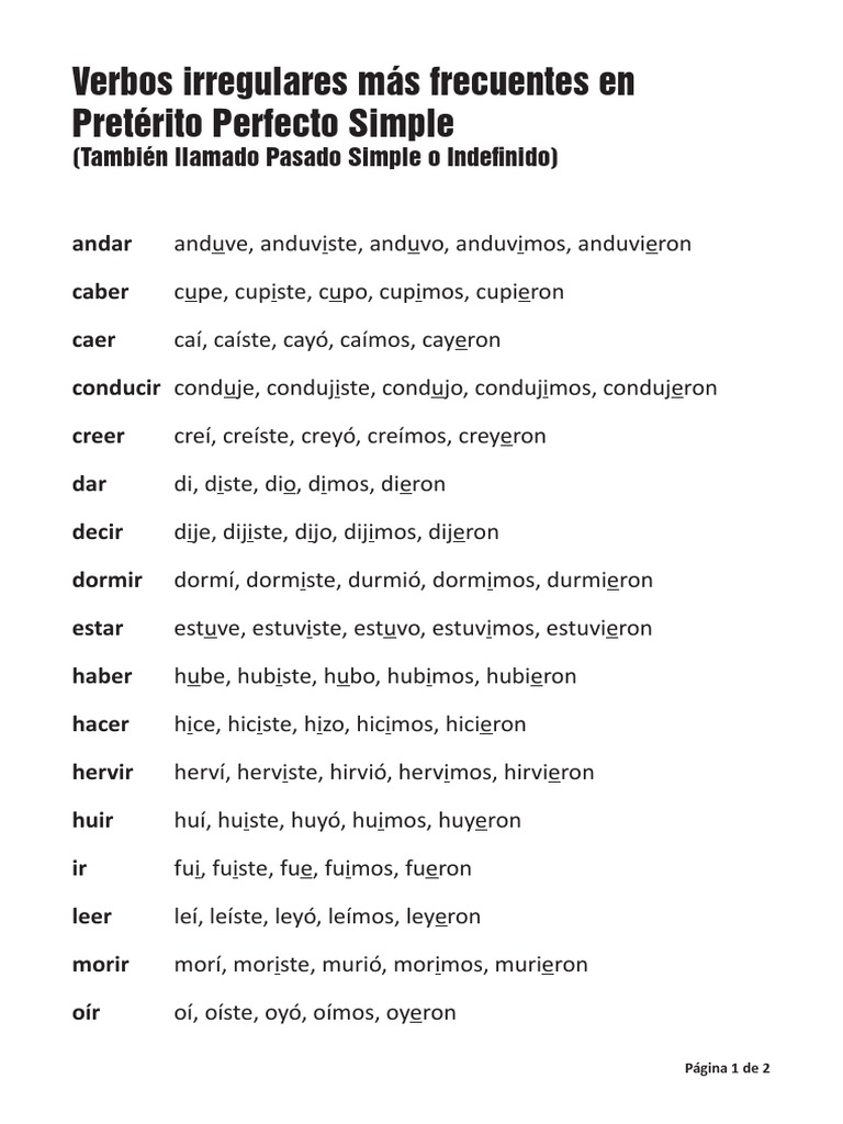 Irregulares Pretérito Indefinido 2 | PDF