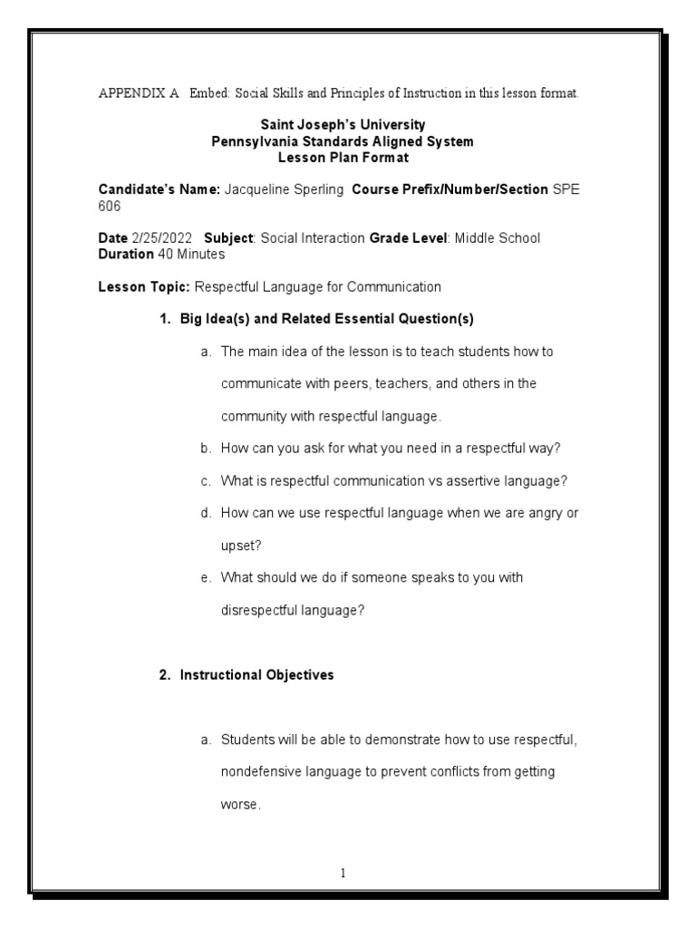 Social Interaction Lesson Plan | PDF | Lesson Plan | Middle Schools