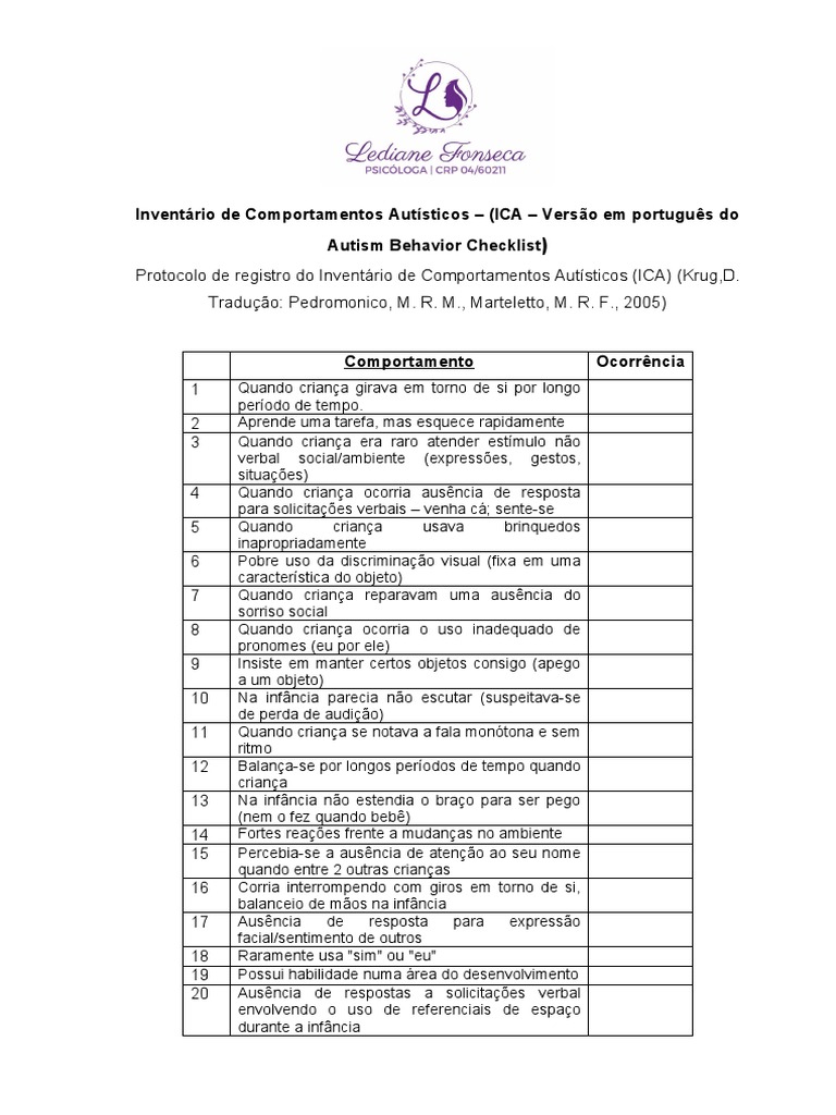 Autism Behavior Checklist | PDF