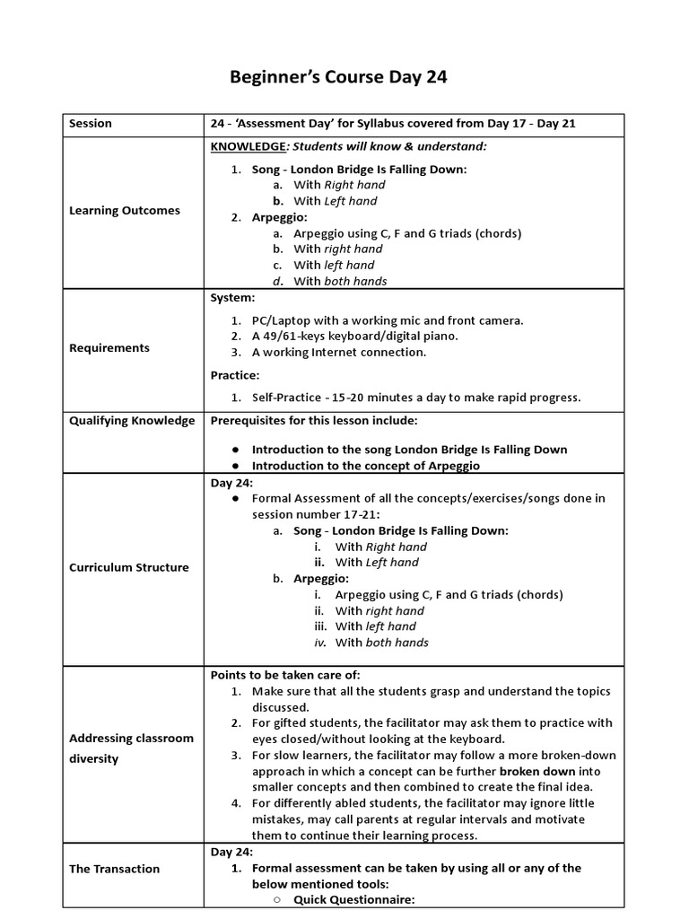 Piano Curriculum For 4-8 Years Old Group Lesson | PDF | Curriculum ...