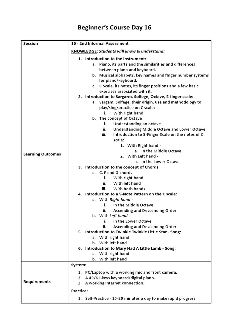 Piano Curriculum For 4-8 Years Old Group Lesson | PDF | Piano | Scale ...