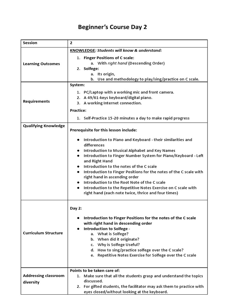 Piano Curriculum For 4-8 Years Old Group Lesson | PDF | Scale (Music ...